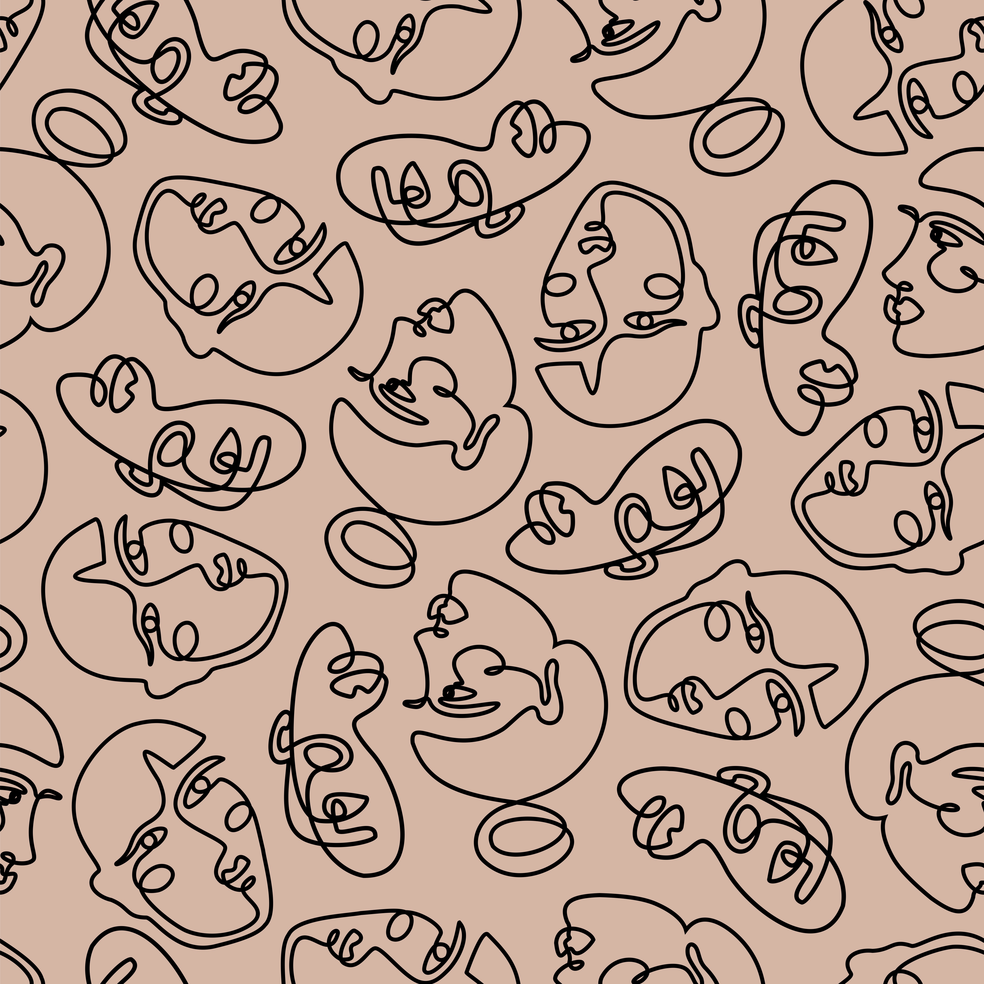 Pink Faces Line Art - Pickawall