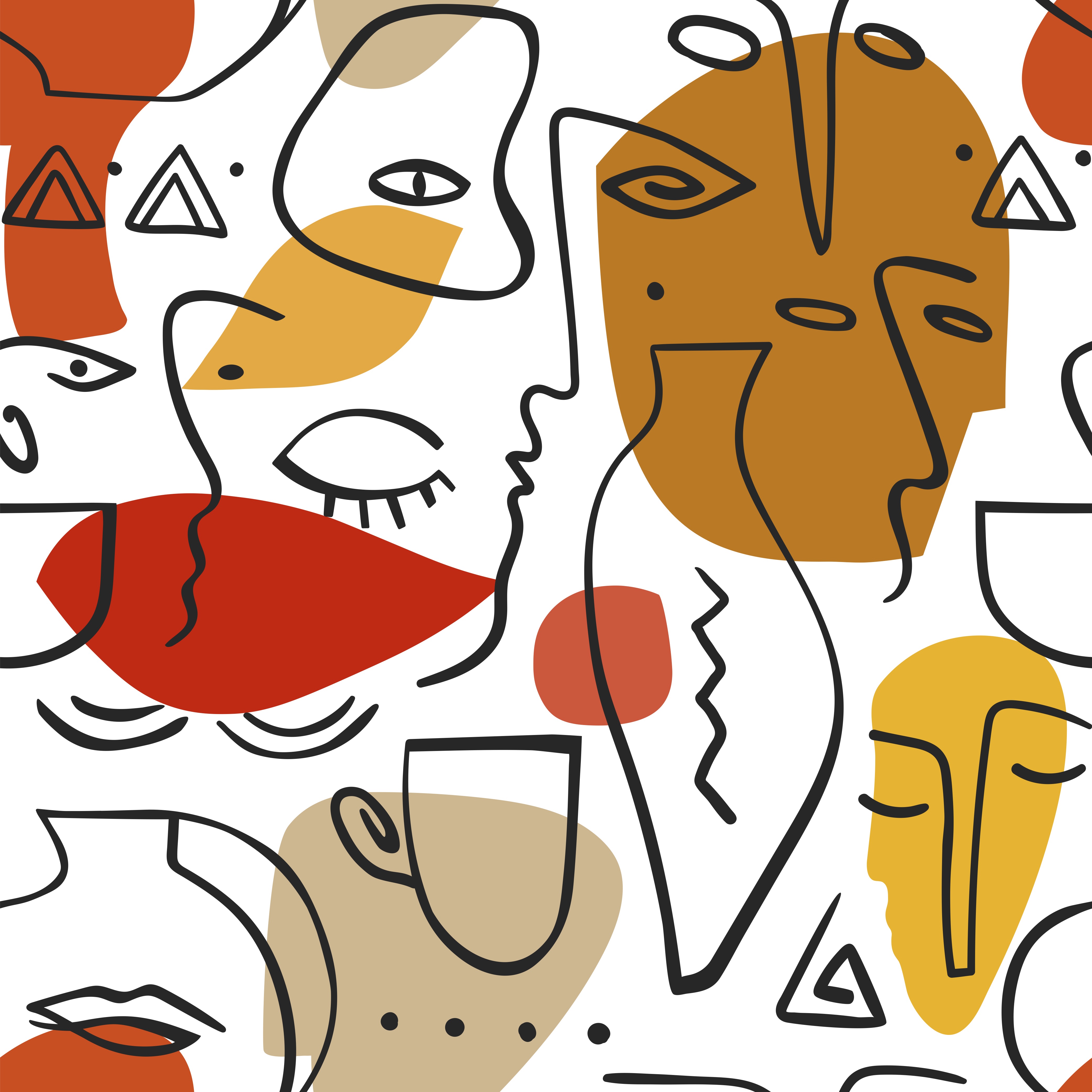 Modern Faces Line Art - Pickawall