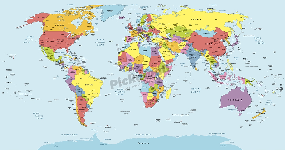 World map - countries and city names - Pickawall