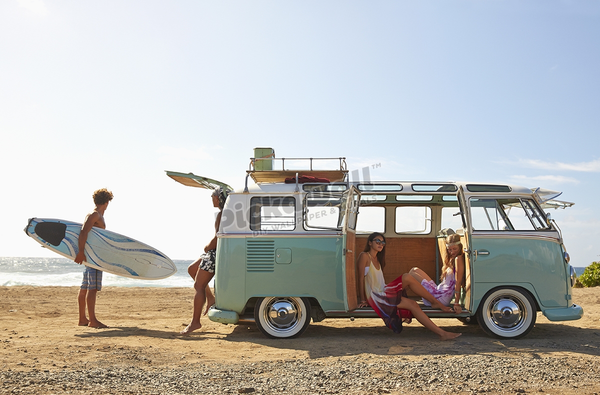 Van relaxing on beach - Pickawall