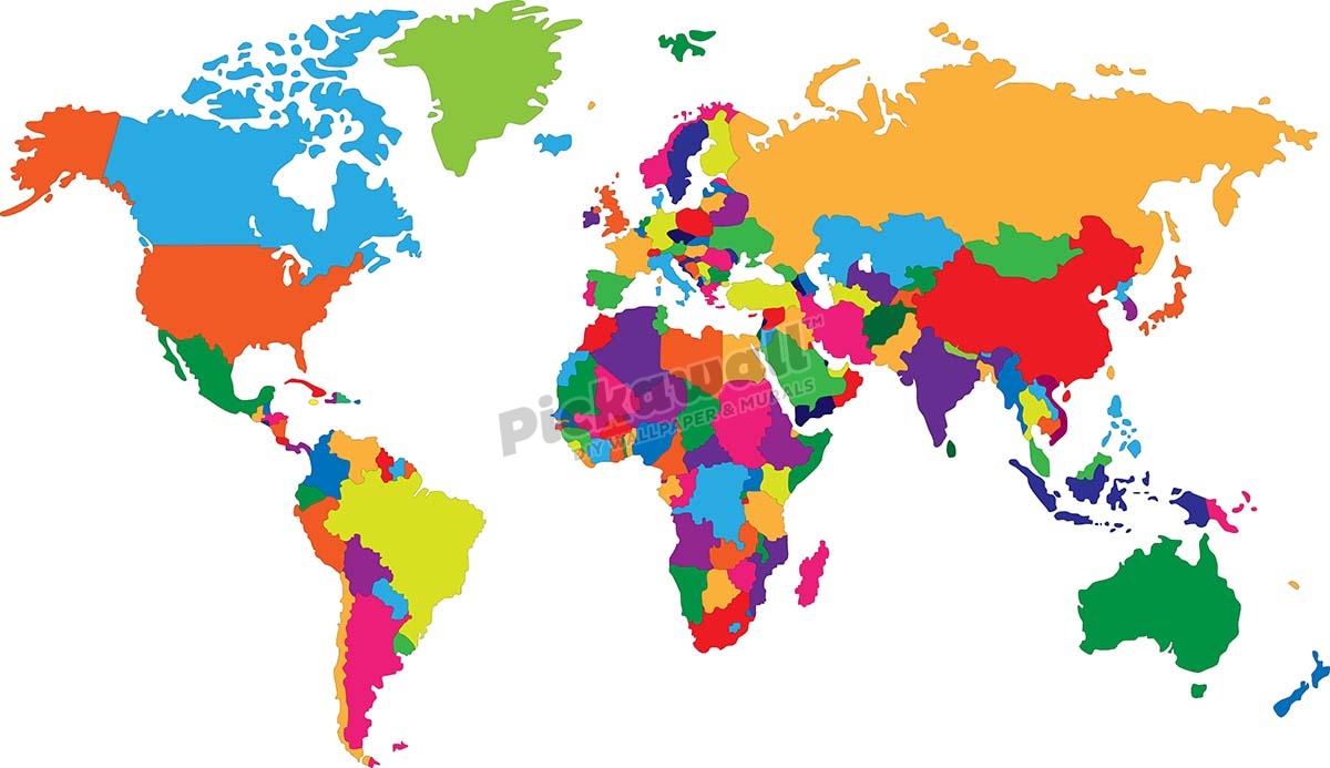 World Map Colour - Bright Block colour - Pickawall
